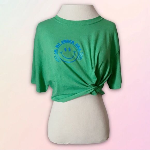 STARTER | Tops | Inmy Sober Era Custom Smiley Face Raw Hem Crop Top ...